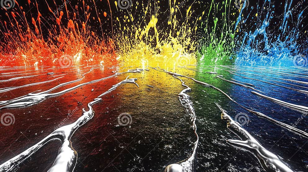 A Vibrant Splash of Color Reflecting on a Wet Surface, Creating a ...