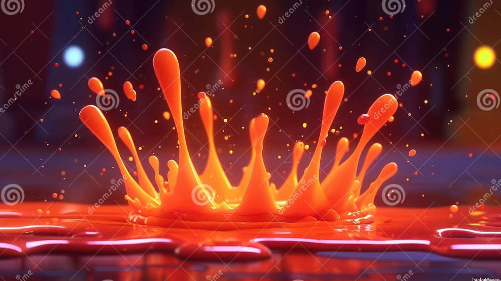 A Vibrant Splash of Orange Liquid Creating a Dynamic Crown Shape Stock ...