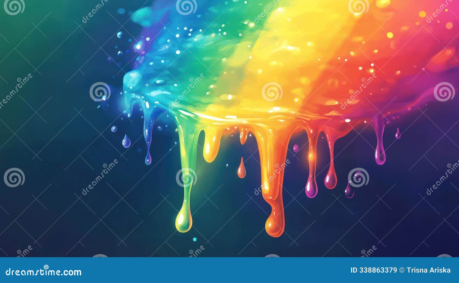 A Vibrant Splash of Rainbow Colors Dripping Against a Dark Background ...