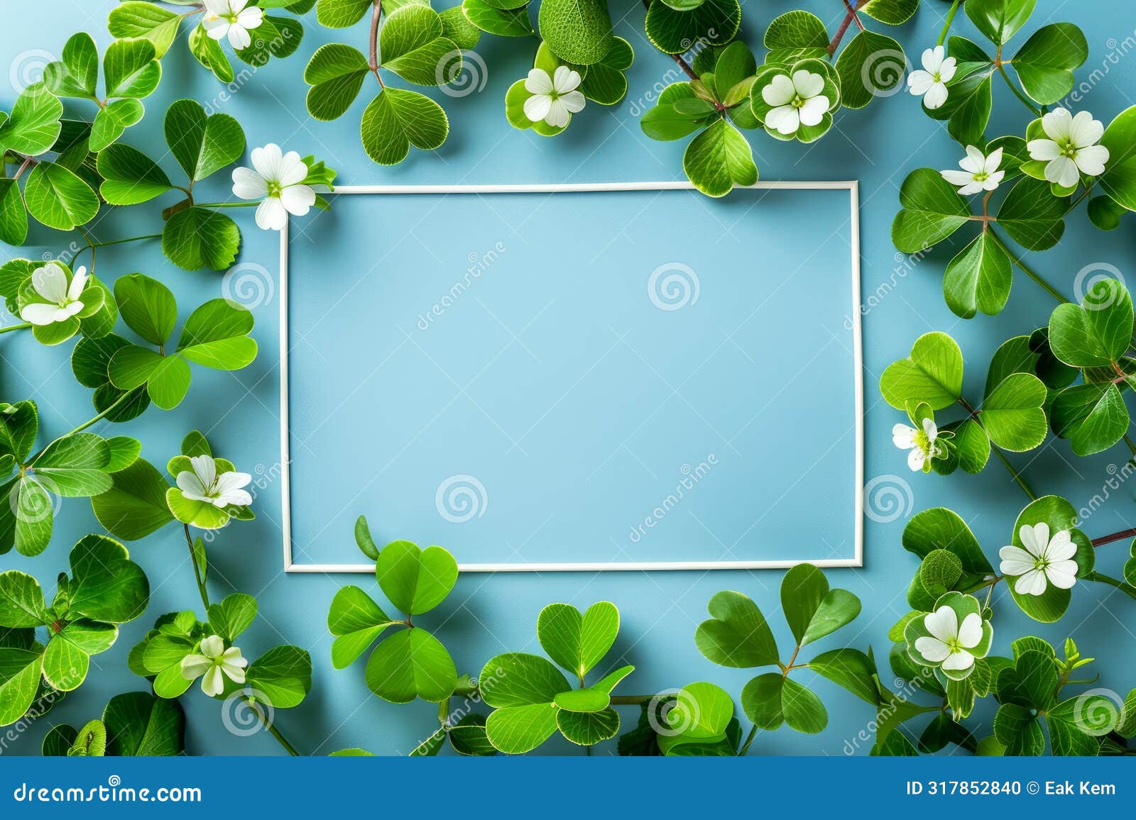 Vibrant Spring Background with Green Clover Leaves and White Blooms ...