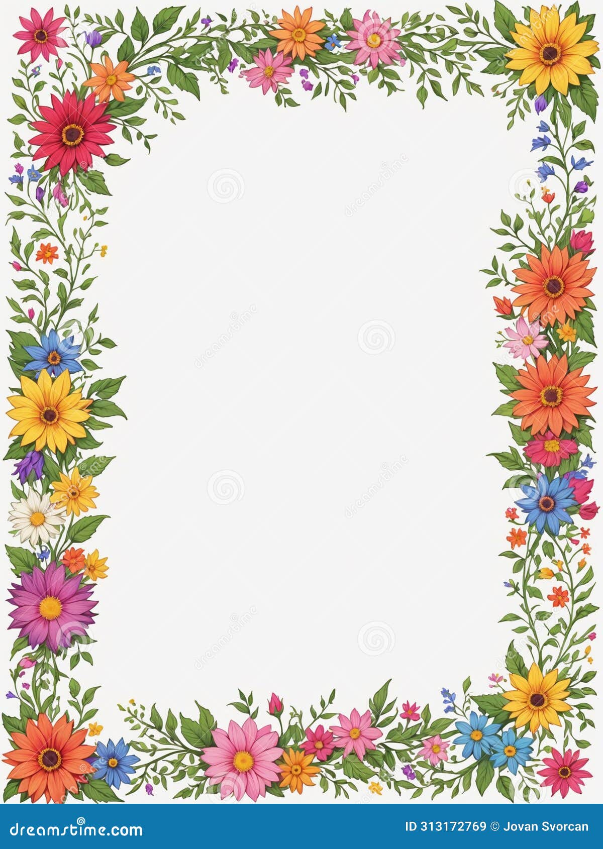 Vibrant Spring Floral Border Stock Illustration - Illustration of green ...