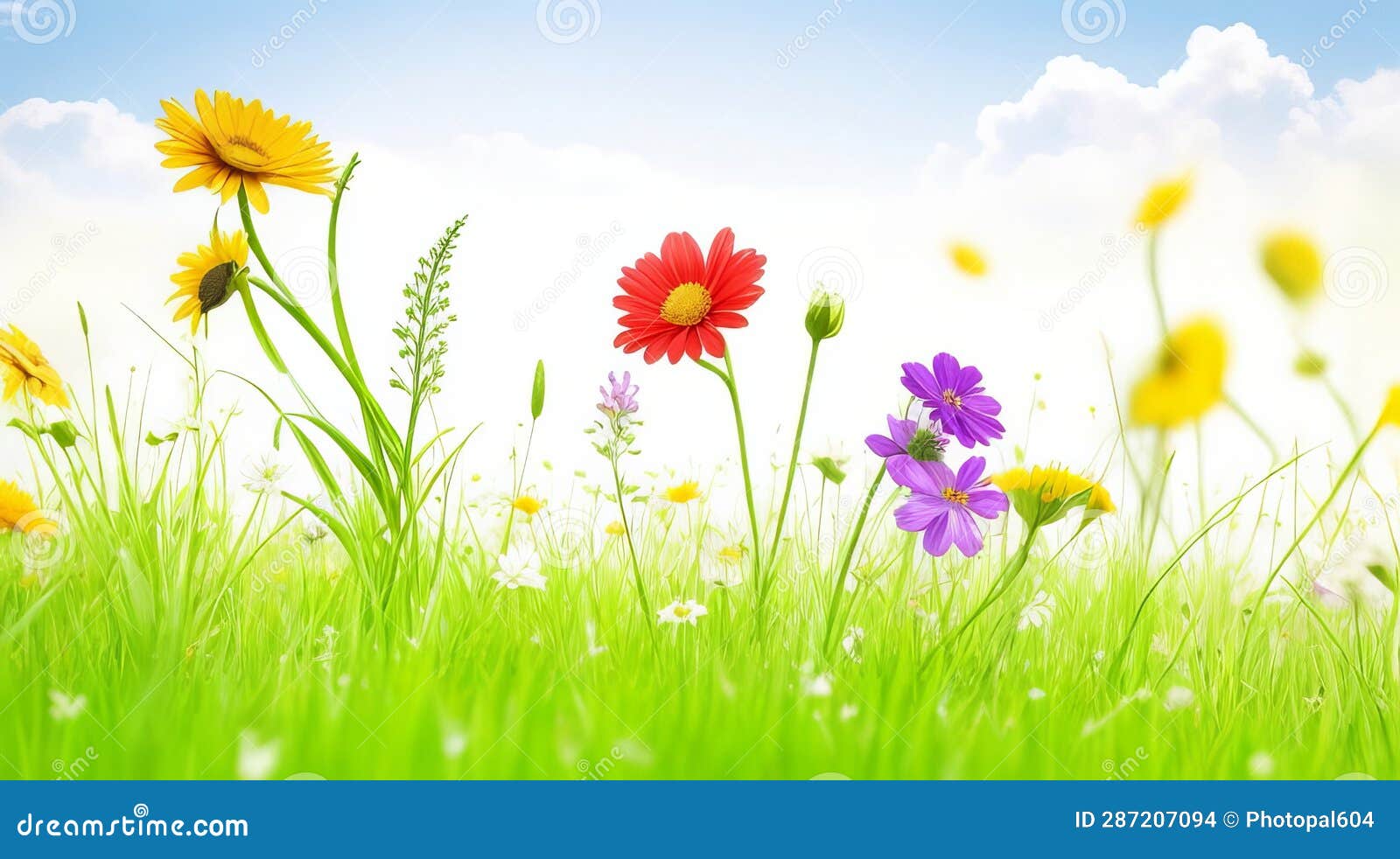 Vibrant Spring and Summer Flowers: Isolated Meadow on White Background ...