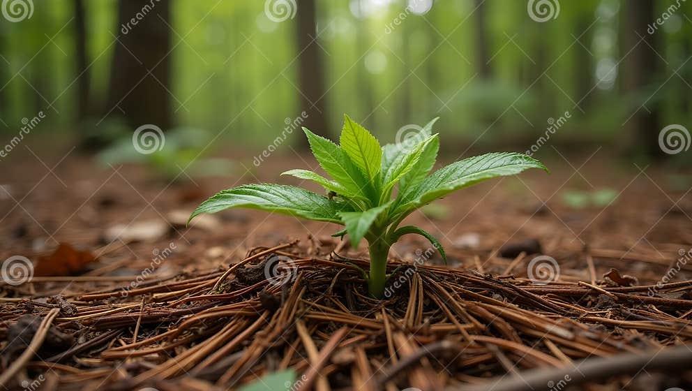 Vibrant Sprout among Decomposing Pine Needles in Forest Stock ...