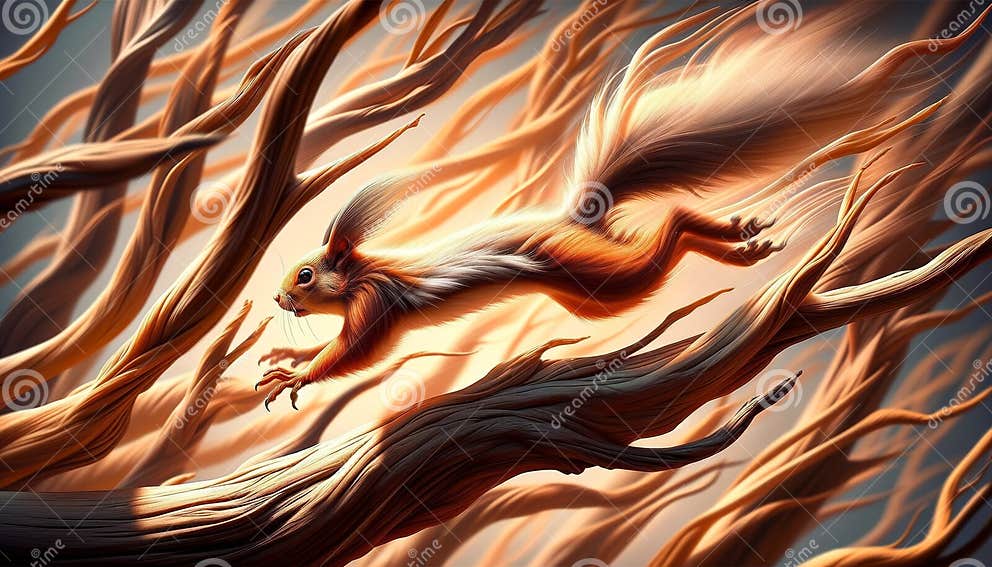 Dynamic Squirrel Leaping through Fiery Branches Stock Illustration ...