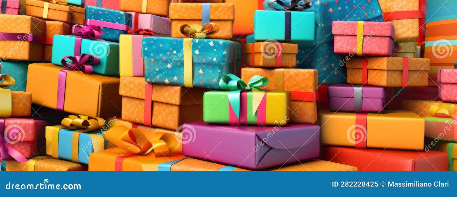 A Vibrant Stack of Beautifully Wrapped Gift Boxes in Various Sizes and ...