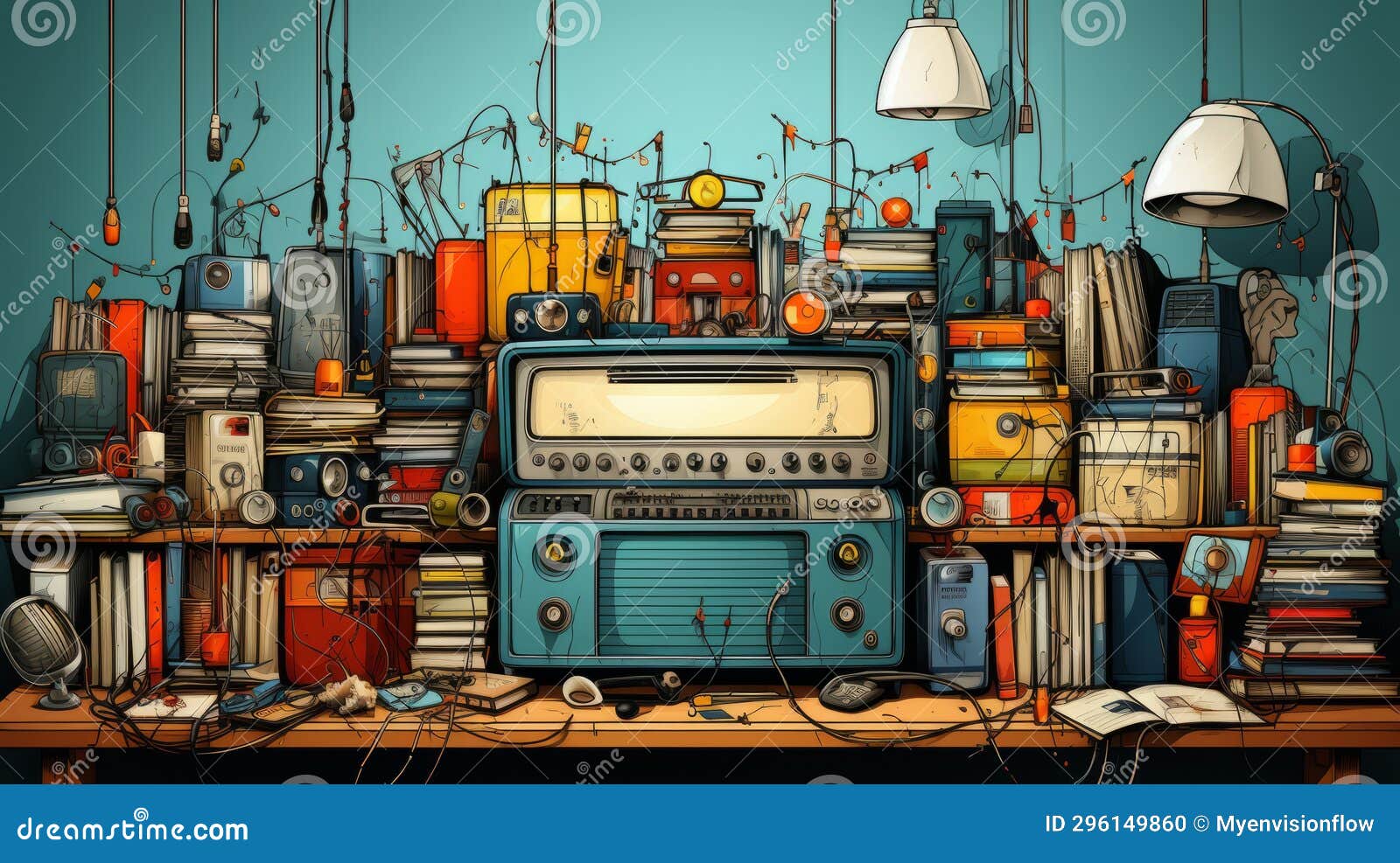 A Blue and Orange Object with Many Objects Around it Stock Illustration ...