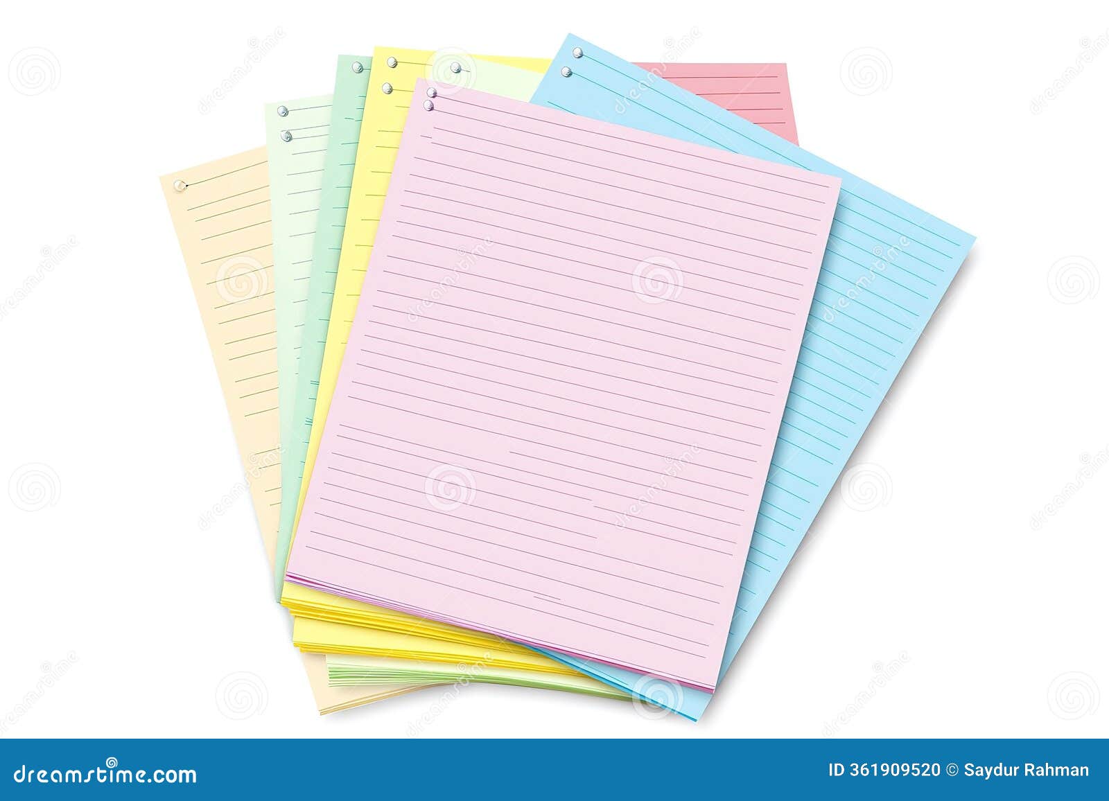 Vibrant Stack of Colorful Lined Papers, Isolated on White Background ...