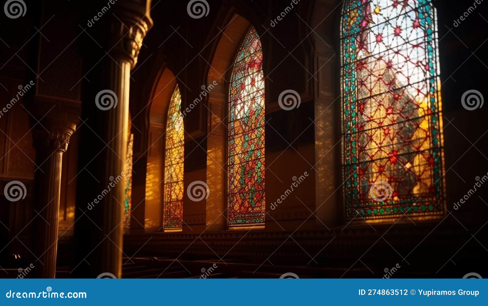 Vibrant Stained Glass Illuminates Ancient Gothic Cathedral Generated By