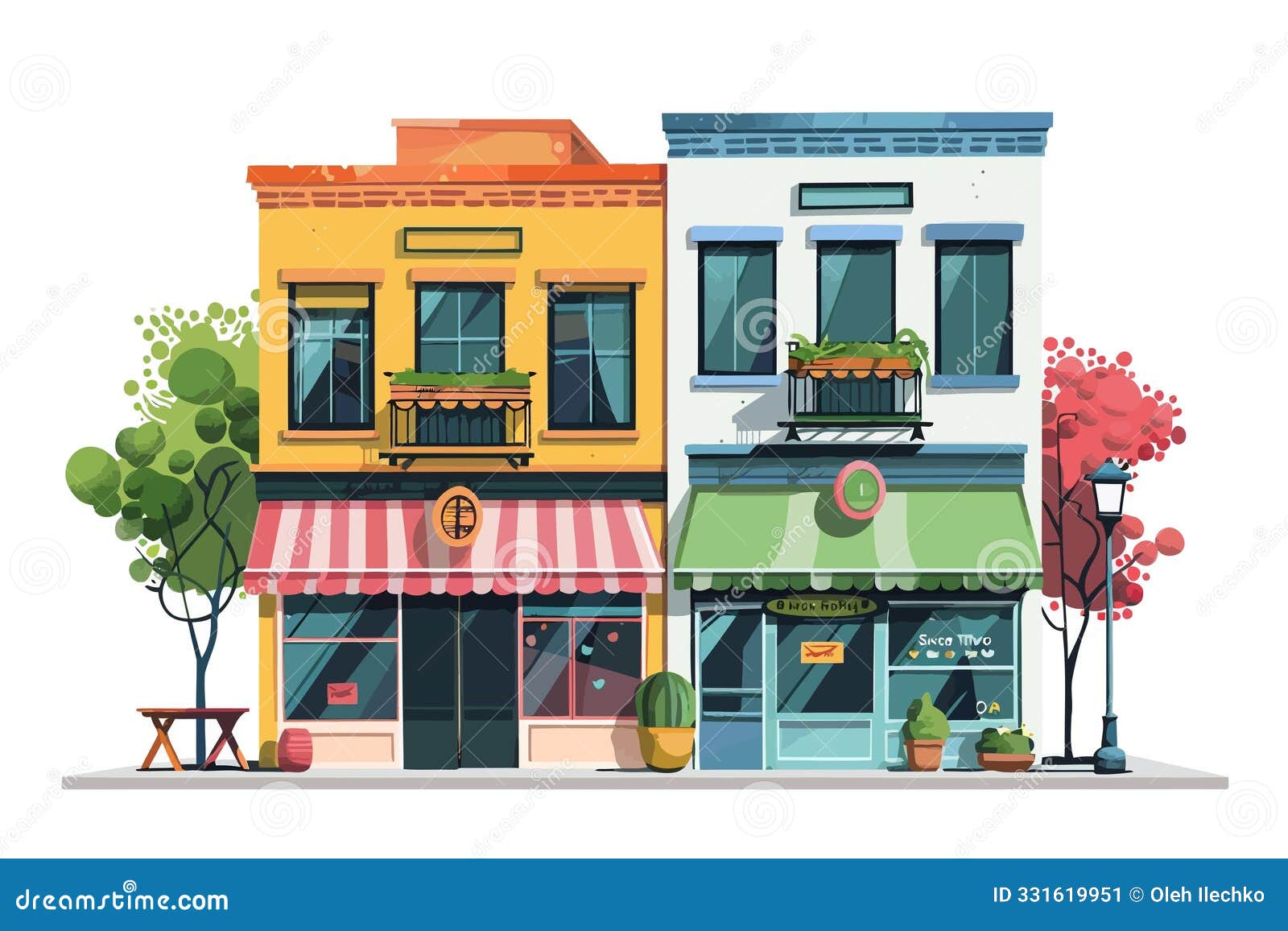 Vibrant Storefronts In A Historic District Isolated Vector Style ...