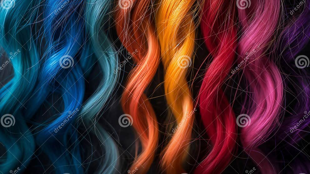 Vibrant Strands of Hair in a Dynamic Array of Colors, Flowing and ...