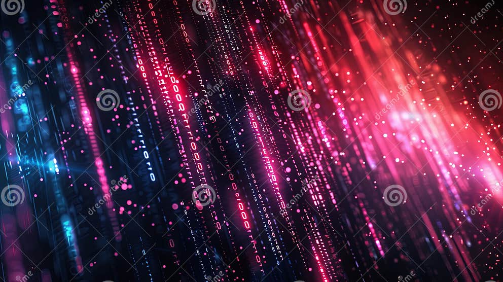 Vibrant Streams of Neon Encryption Codes Flow Against Darkness Stock ...