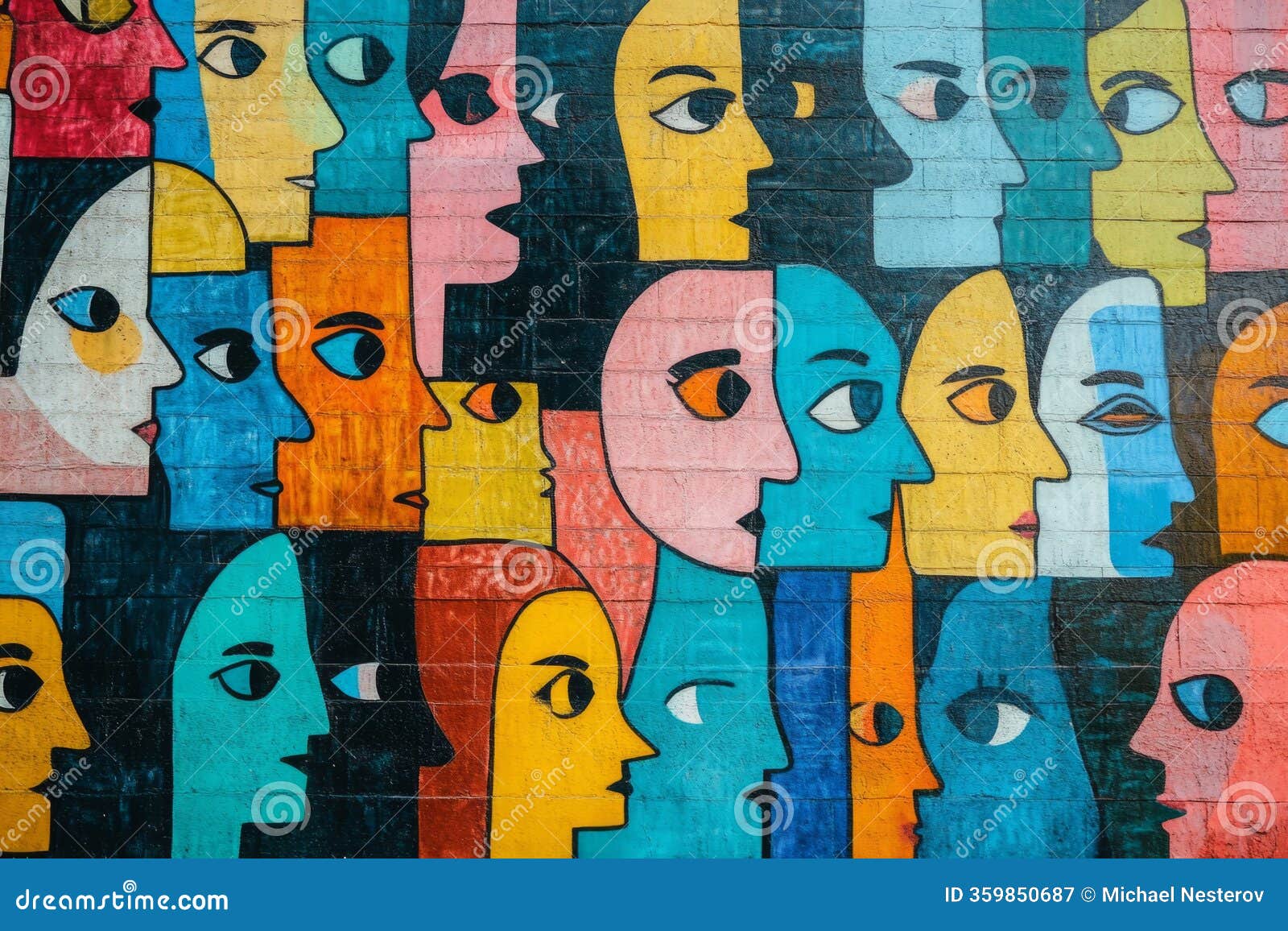 Vibrant Street Art Showcasing a Multitude of Faces, Representing ...