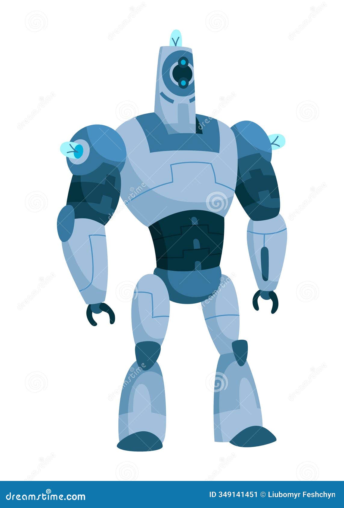 Blue Robot With Multi-Toroid Head And Teeth Mouth And Two Eyes Royalty ...