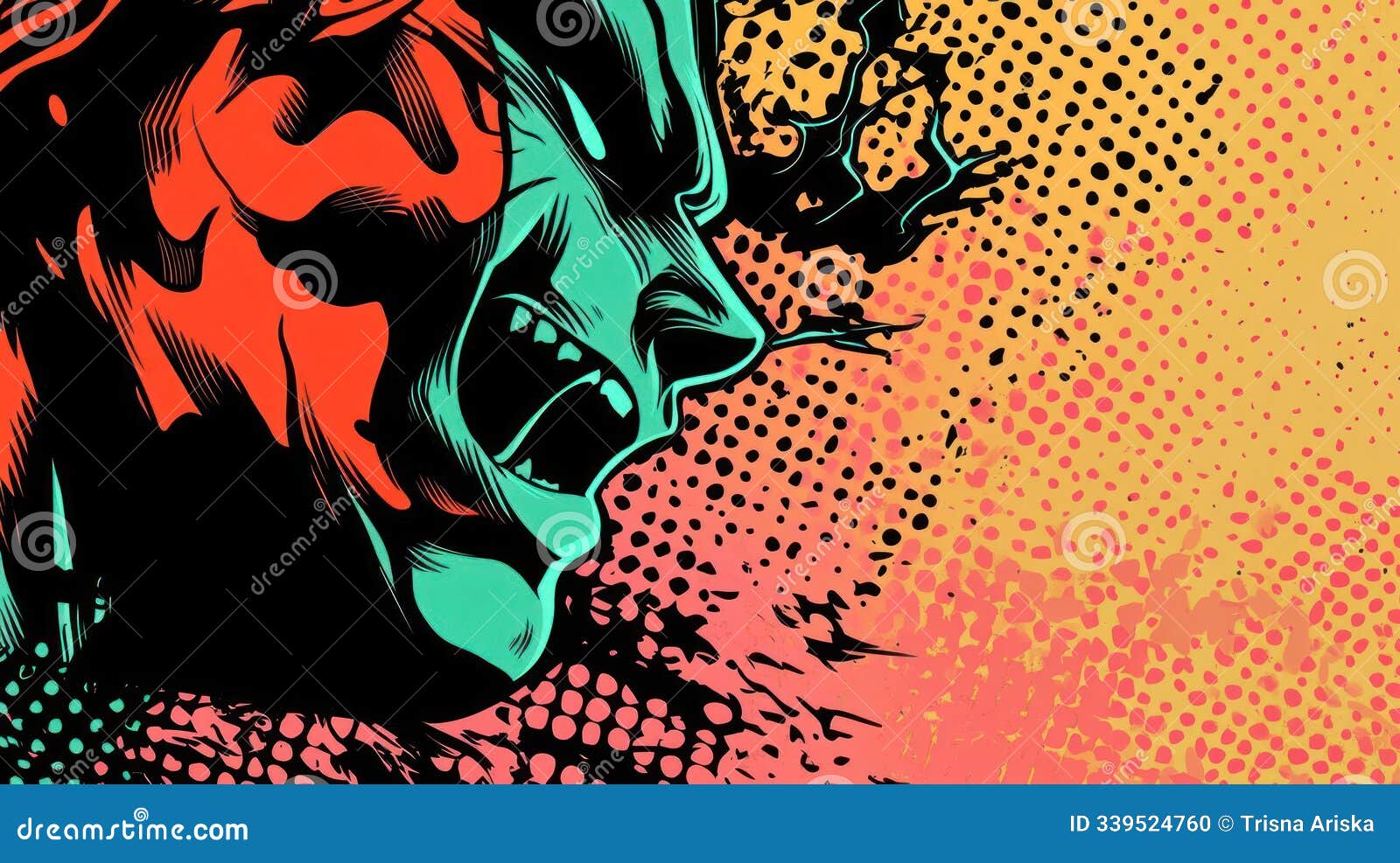 A Vibrant, Stylized Illustration of a Screaming Face with Bold Colors ...