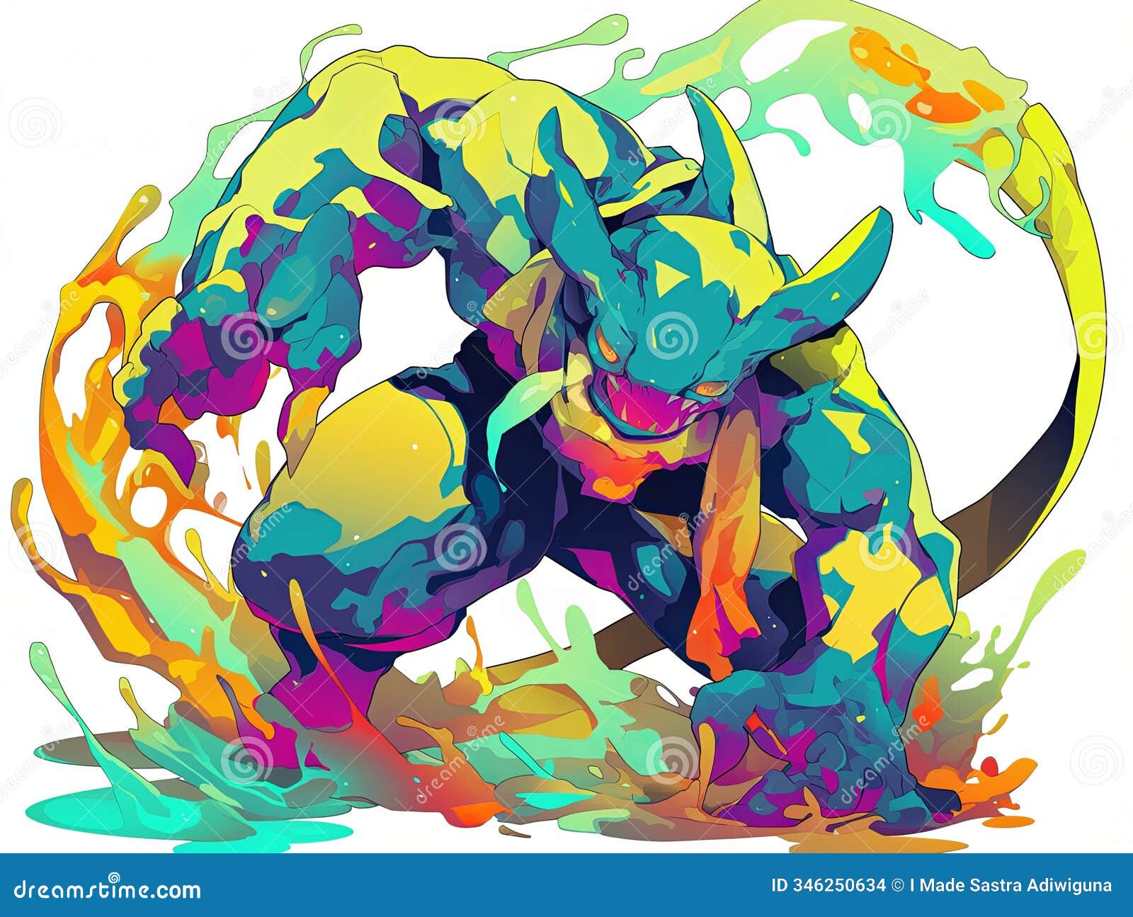 Vibrant, Stylized Monster Illustration with Dynamic Pose and Color ...