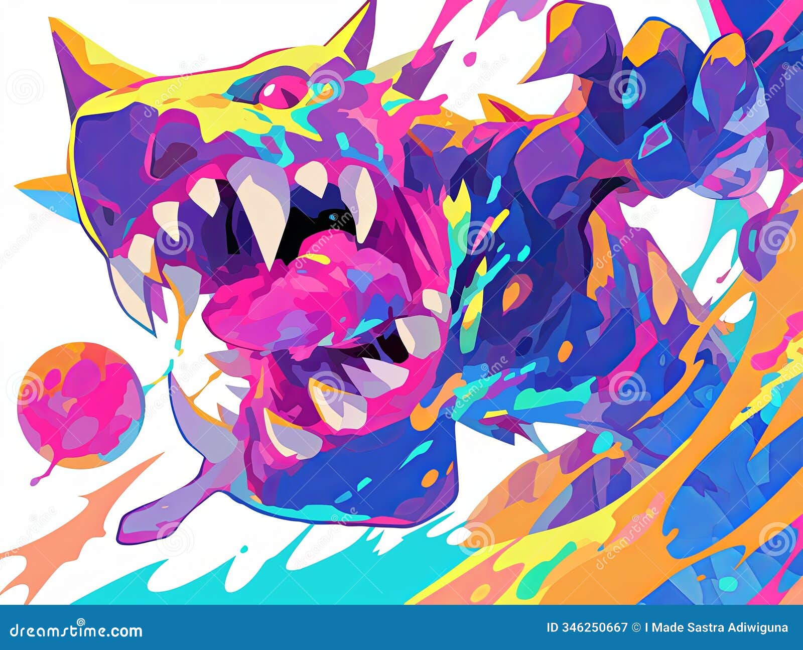 Vibrant, Stylized Monster with Sharp Teeth and Tongue, Rendered in ...