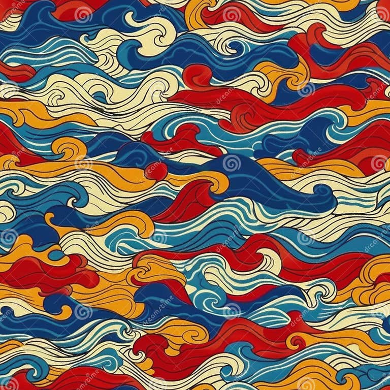 Vibrant Stylized Ocean Waves Pattern Illustration Stock Photo - Image ...