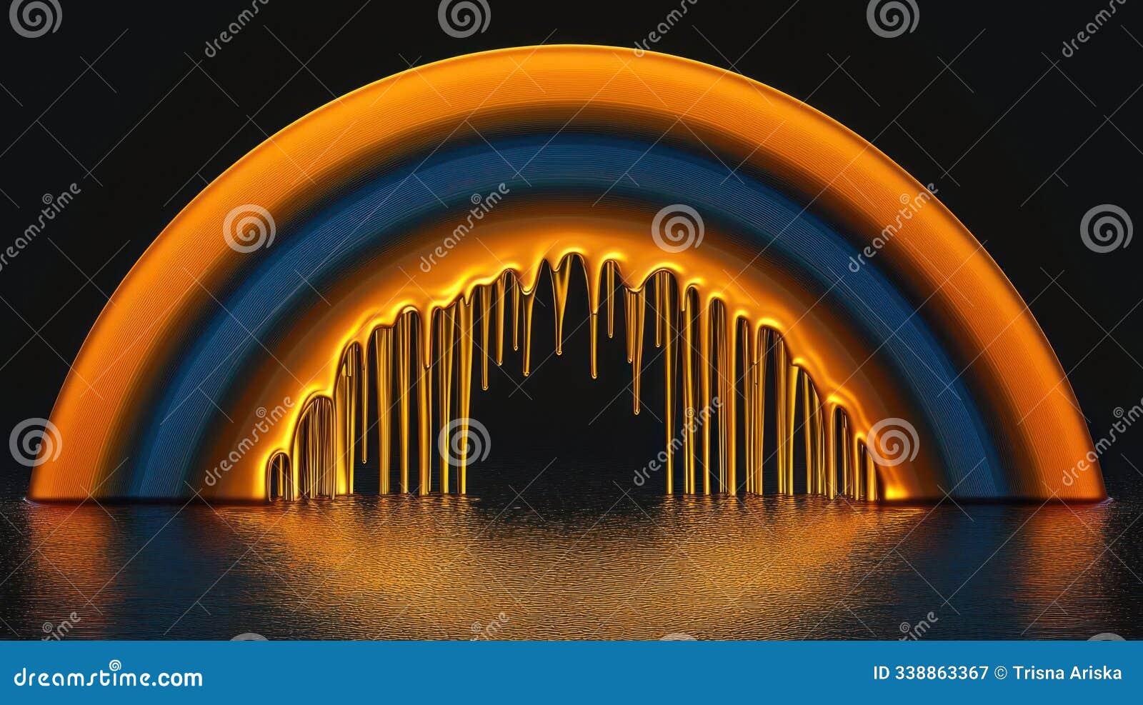 A Vibrant, Stylized Rainbow with Dripping Effects Over a Reflective ...