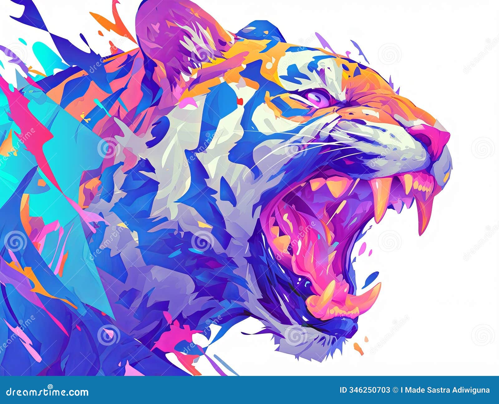 Vibrant Stylized Tiger Head Roaring, Set Against a Dynamic Splash ...