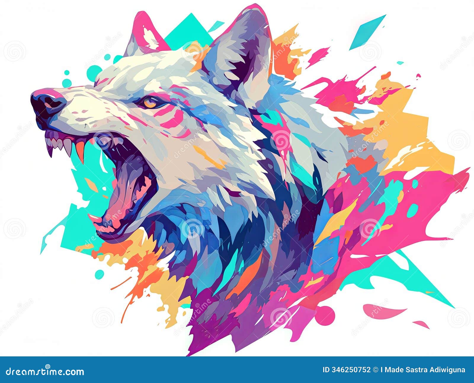Vibrant, Stylized Wolf Head Portrait in a Colorful Abstract Paint ...