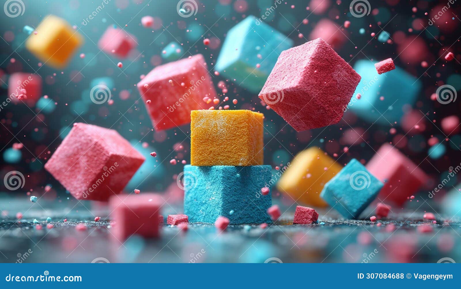 Vibrant Sugar Cubes Suspended in Mid-air with a Dynamic Explosion of ...