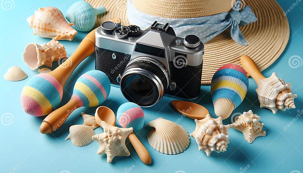 Vibrant Summer Props and Seashells Stock Image - Image of colorful ...