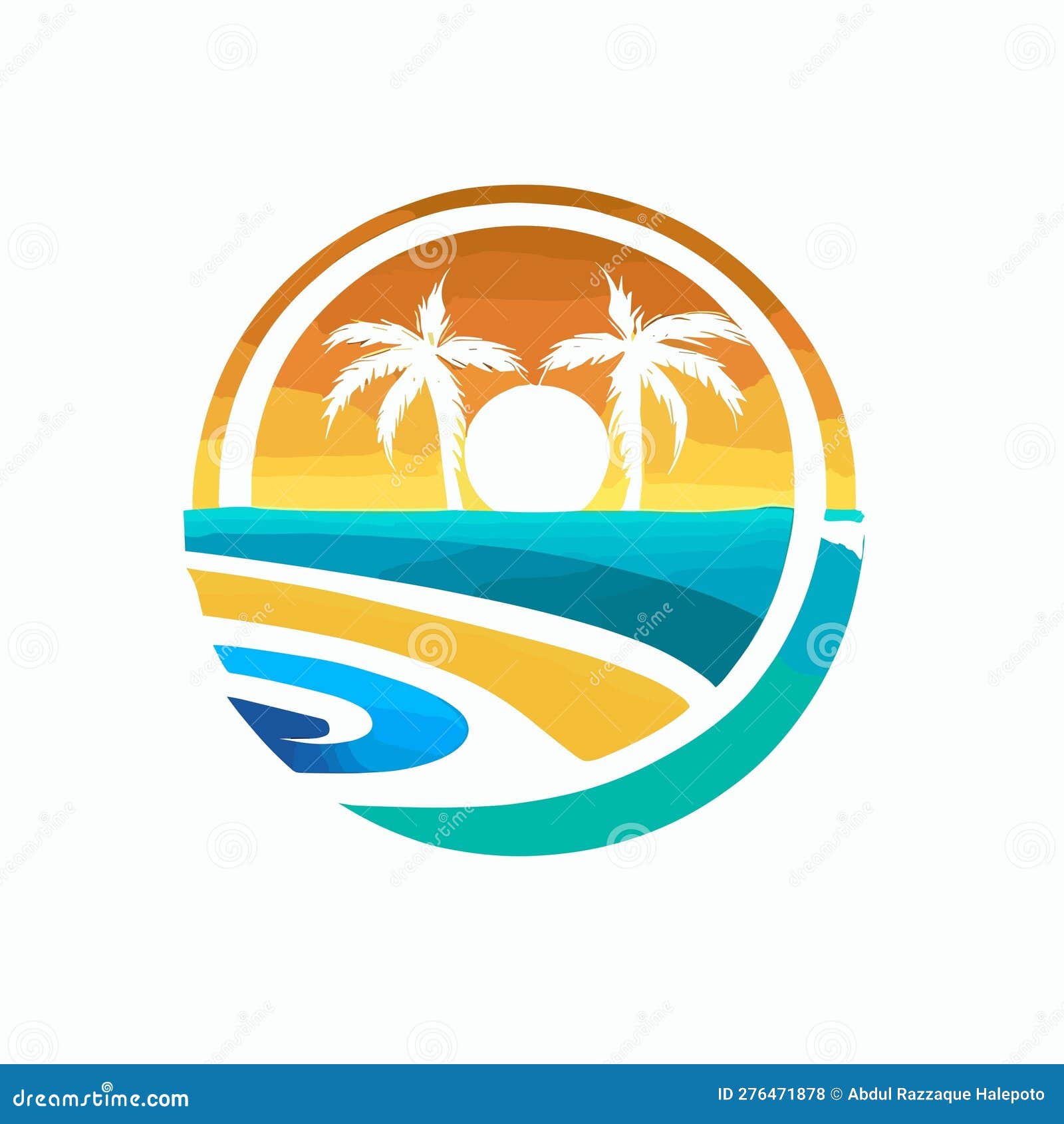 Vibrant Sun Palm Trees Beach Logo Vector Illustration Stock Photo ...