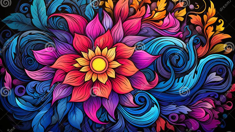 Vibrant Sunburst Illustration with Bold Contrasts and Intricate Details ...