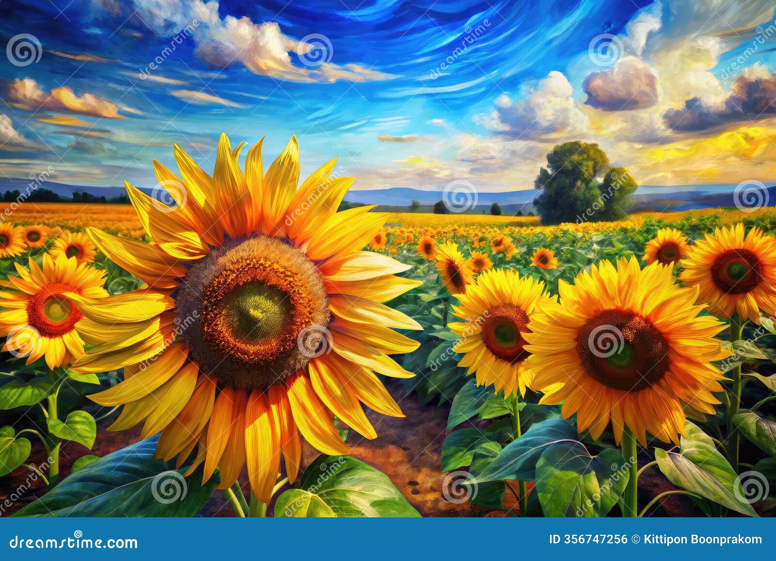 Vibrant Sunflower Field a Modern Impressionistic Digital Art Piece ...