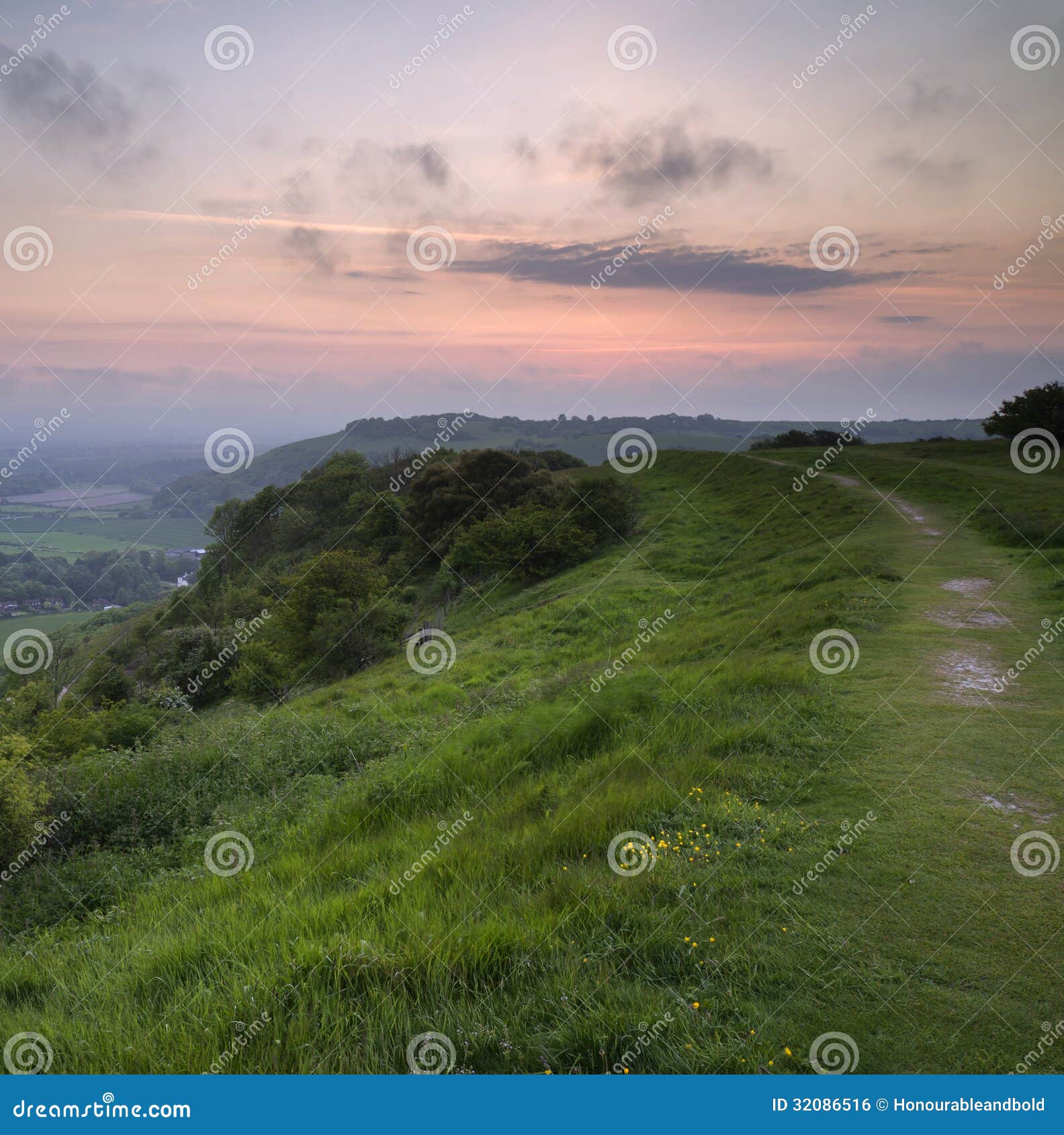 Vibrant Sunrise Over Countryside Landscape Stock Photo - Image of ...