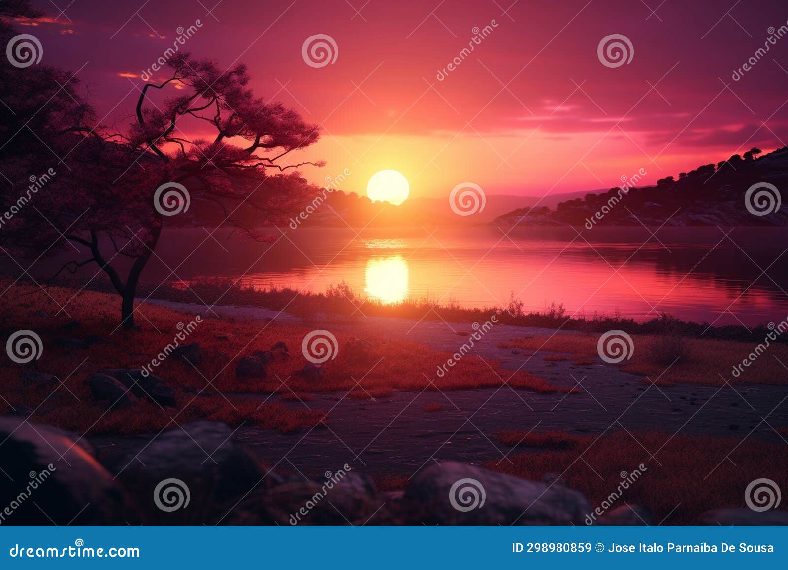 Vibrant Sunset Hues Blending into Twilight Landsca Stock Illustration ...