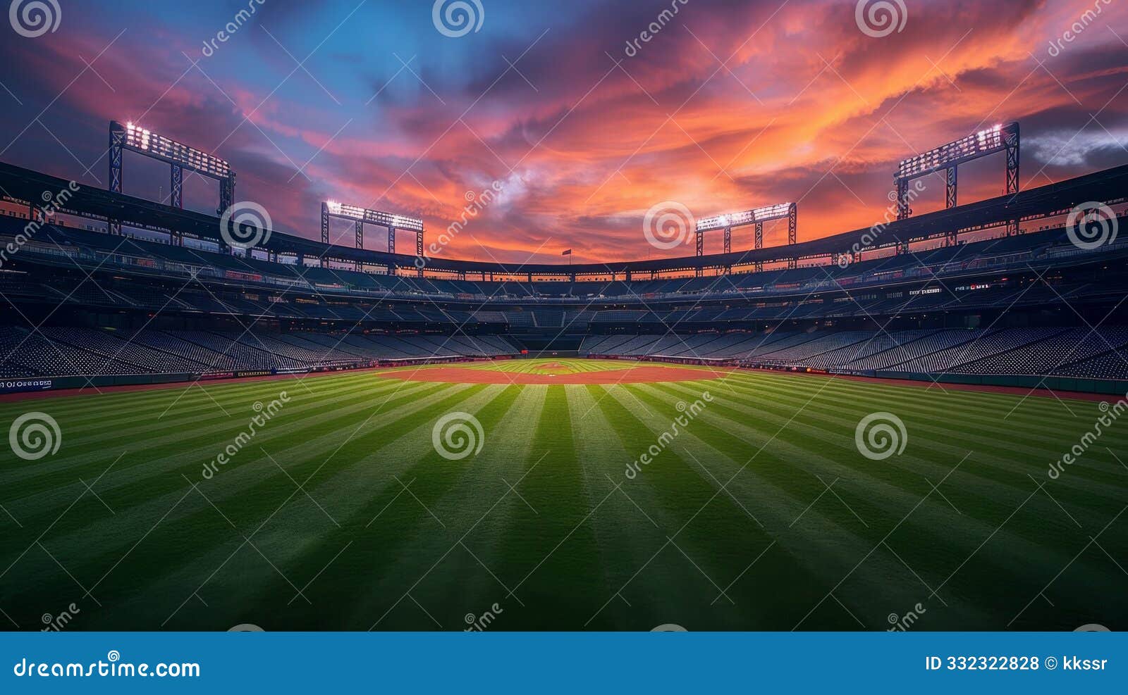 Vibrant Sunset Illuminates Baseball Field with Visible Diamond and ...