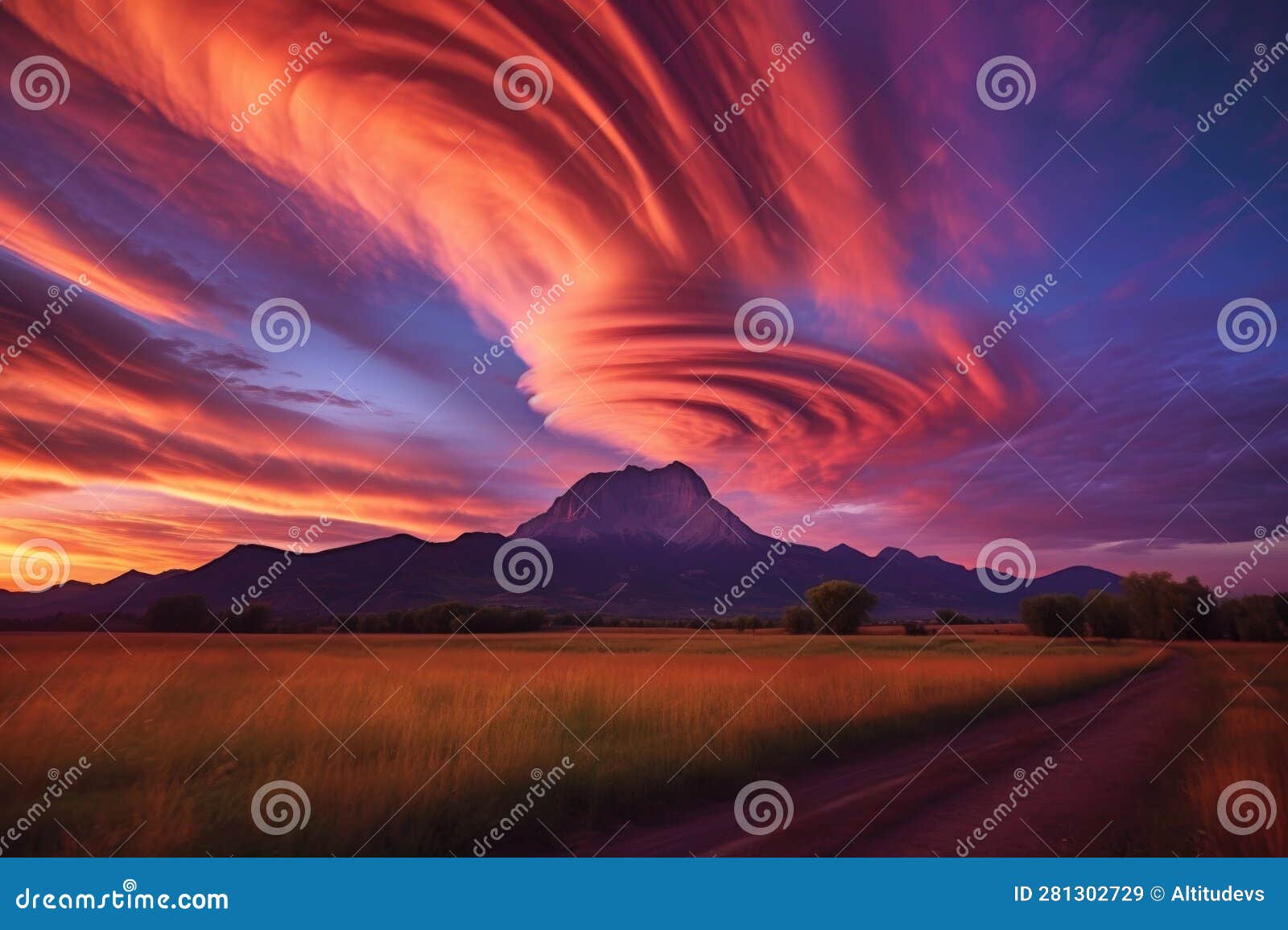 Vibrant Sunset with Lenticular Clouds Over a Mountain Range Stock Image ...