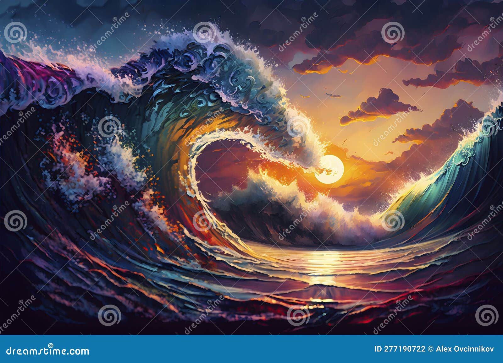 Vibrant Sunset Ocean Wave Crest for Invitations and Posters. Stock ...