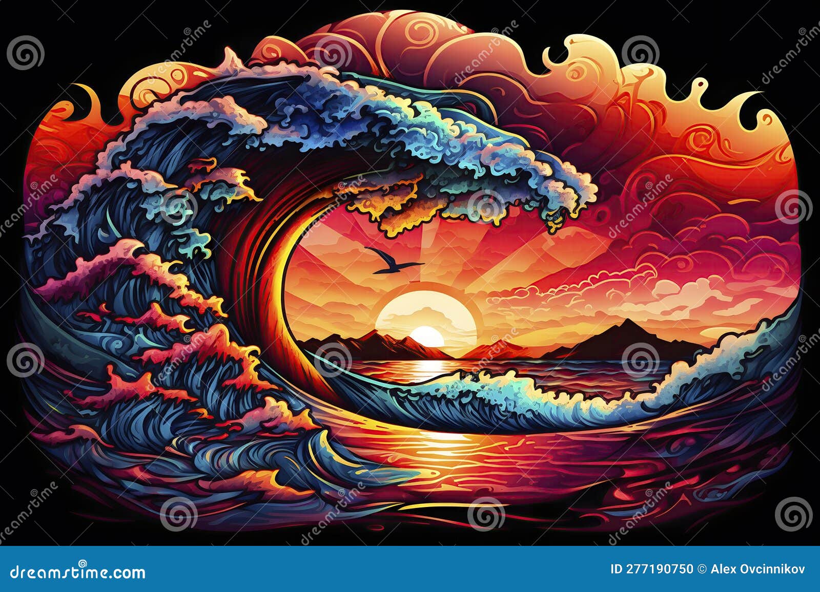 Vibrant Sunset Ocean Wave Crest for Invitations and Posters. Stock ...