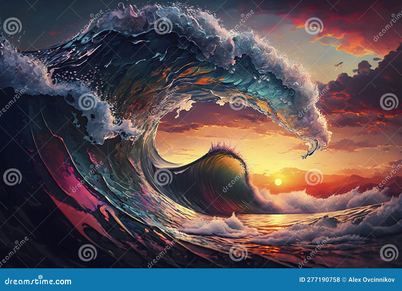 Vibrant Sunset Ocean Wave Crest for Invitations and Posters. Stock ...