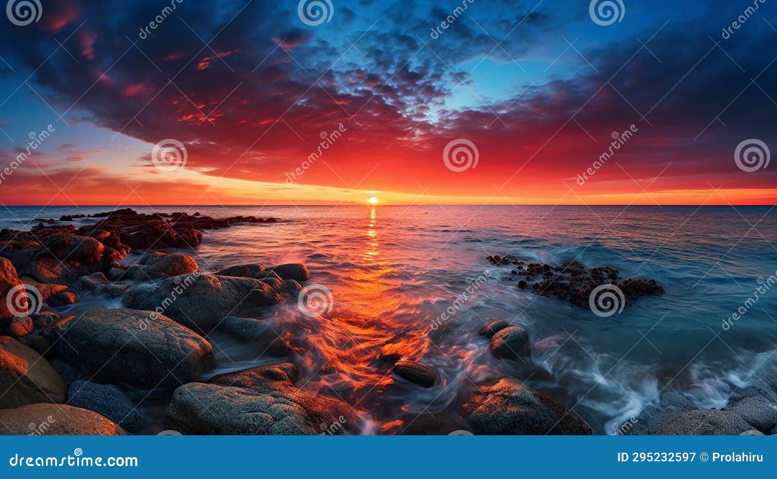 Vibrant Sunset Over the Ocean Stock Illustration - Illustration of ...
