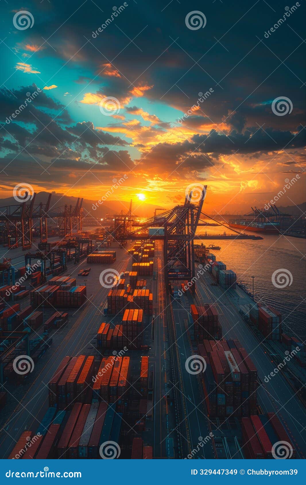 Port Cranes Loading Containers On A Cargo Ship At The Port. Tilt-shift ...