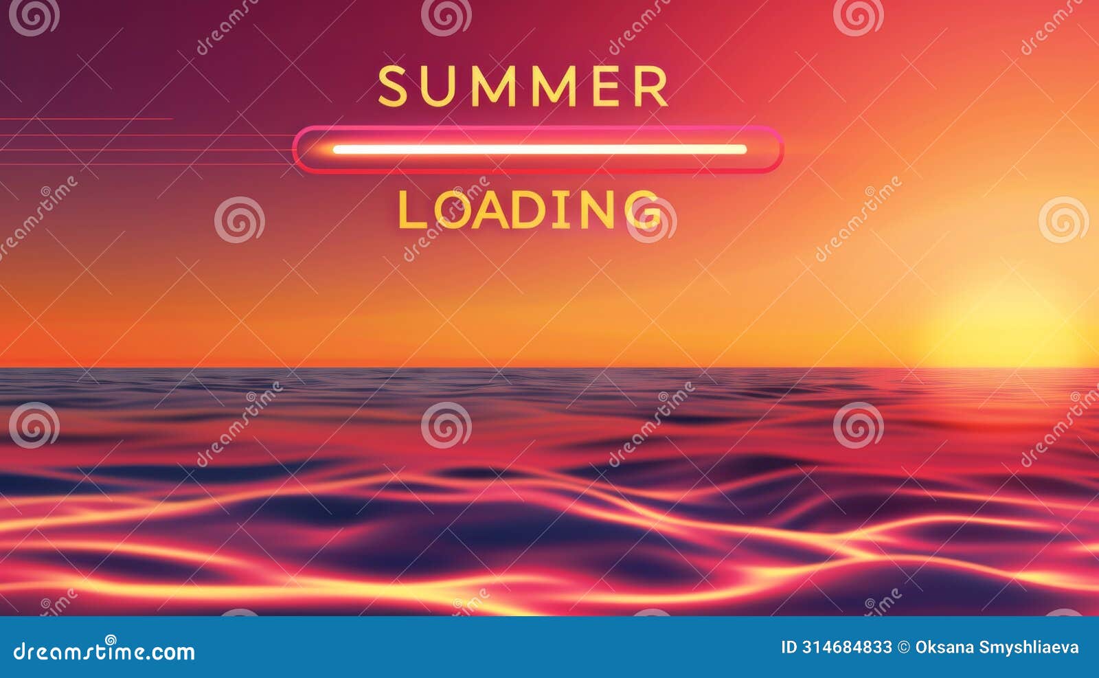 Vibrant Sunset Seascape with Summer Loading Progress Bar Stock Image ...