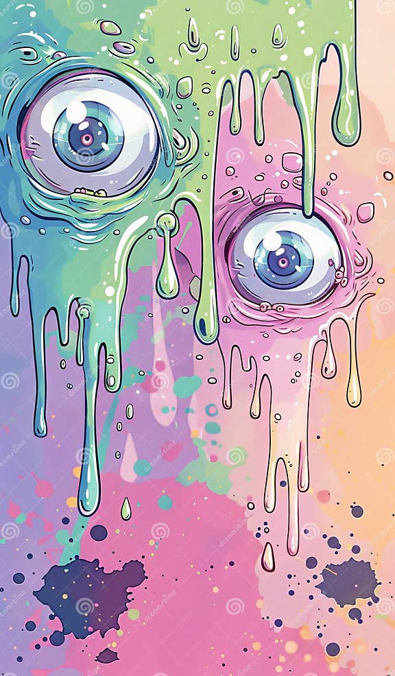 Abstract Colorful Dripping Eyes Illustration with Splashes of Paint ...