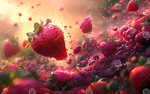 A Vibrant Surreal Image of a Strawberry Exploding into a Splash of Red ...