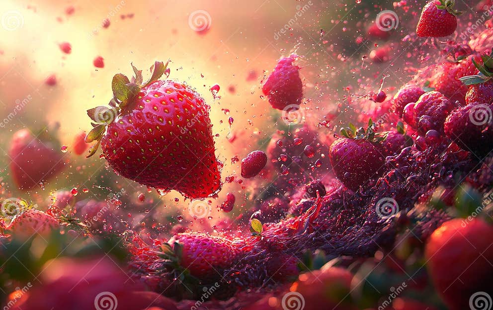 A Vibrant Surreal Image of a Strawberry Exploding into a Splash of Red ...