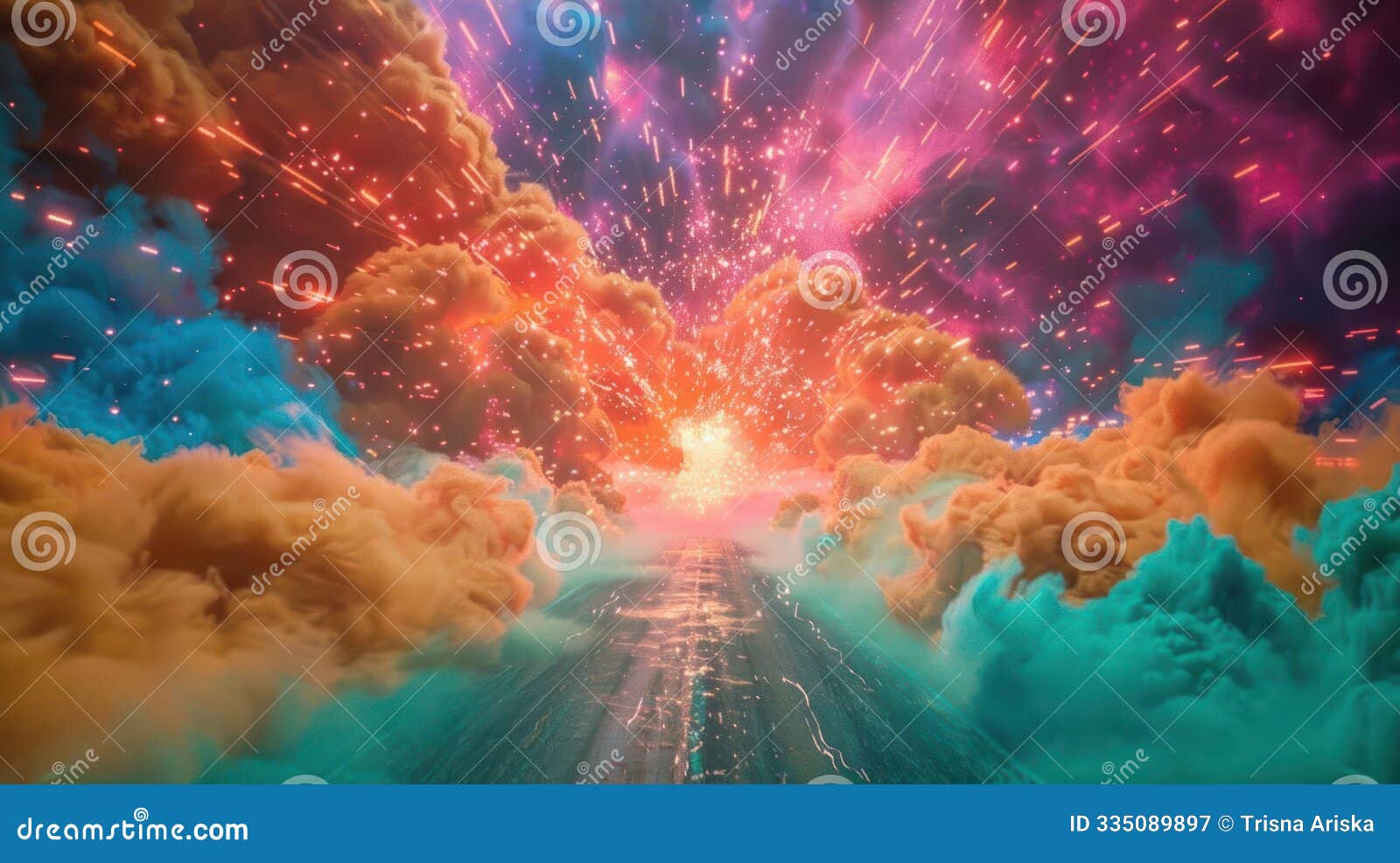 A Vibrant, Surreal Landscape Depicting a Dramatic Explosion of Colors ...