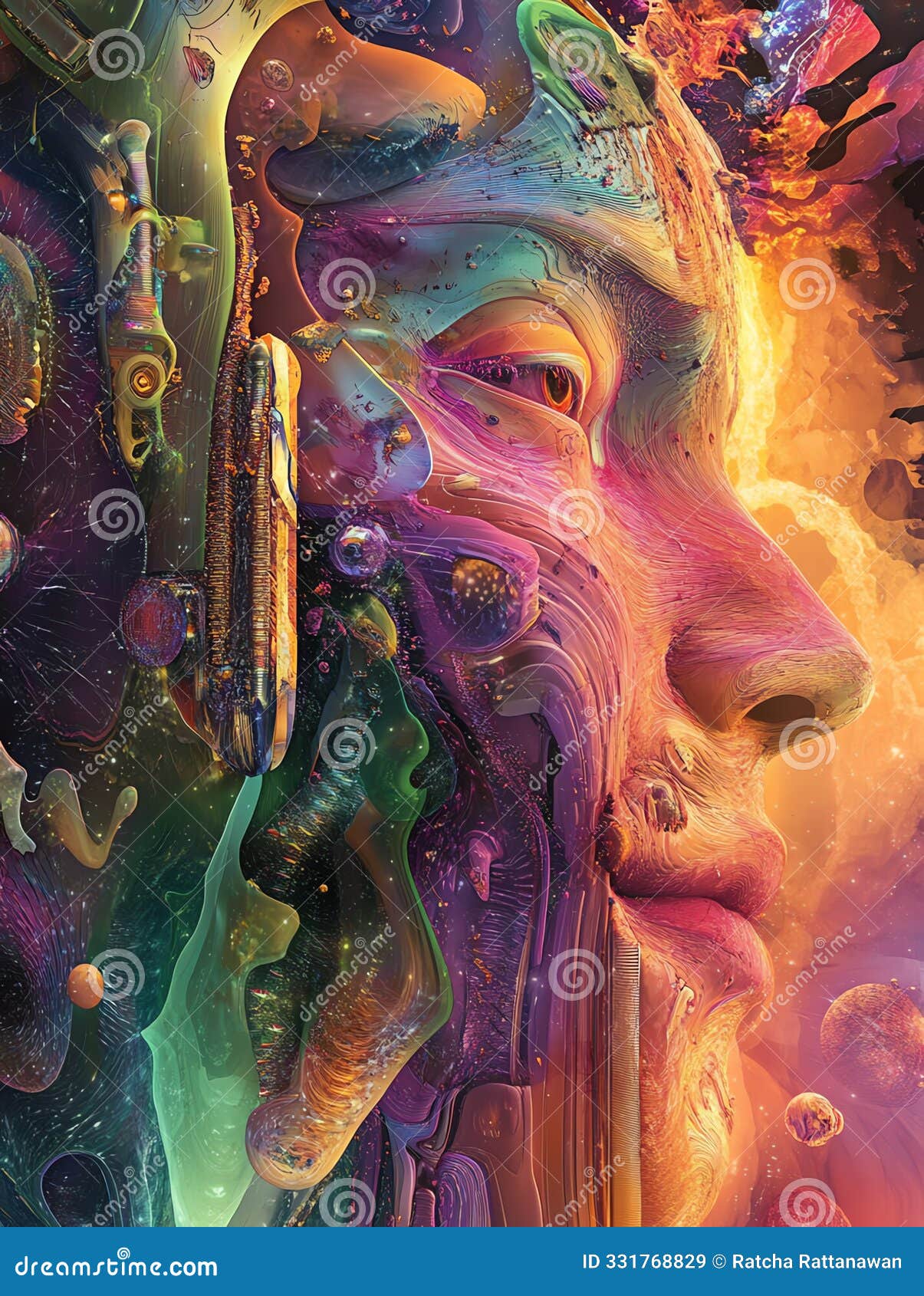 A Vibrant and Surreal Representation of a Face, Merging Colors and ...