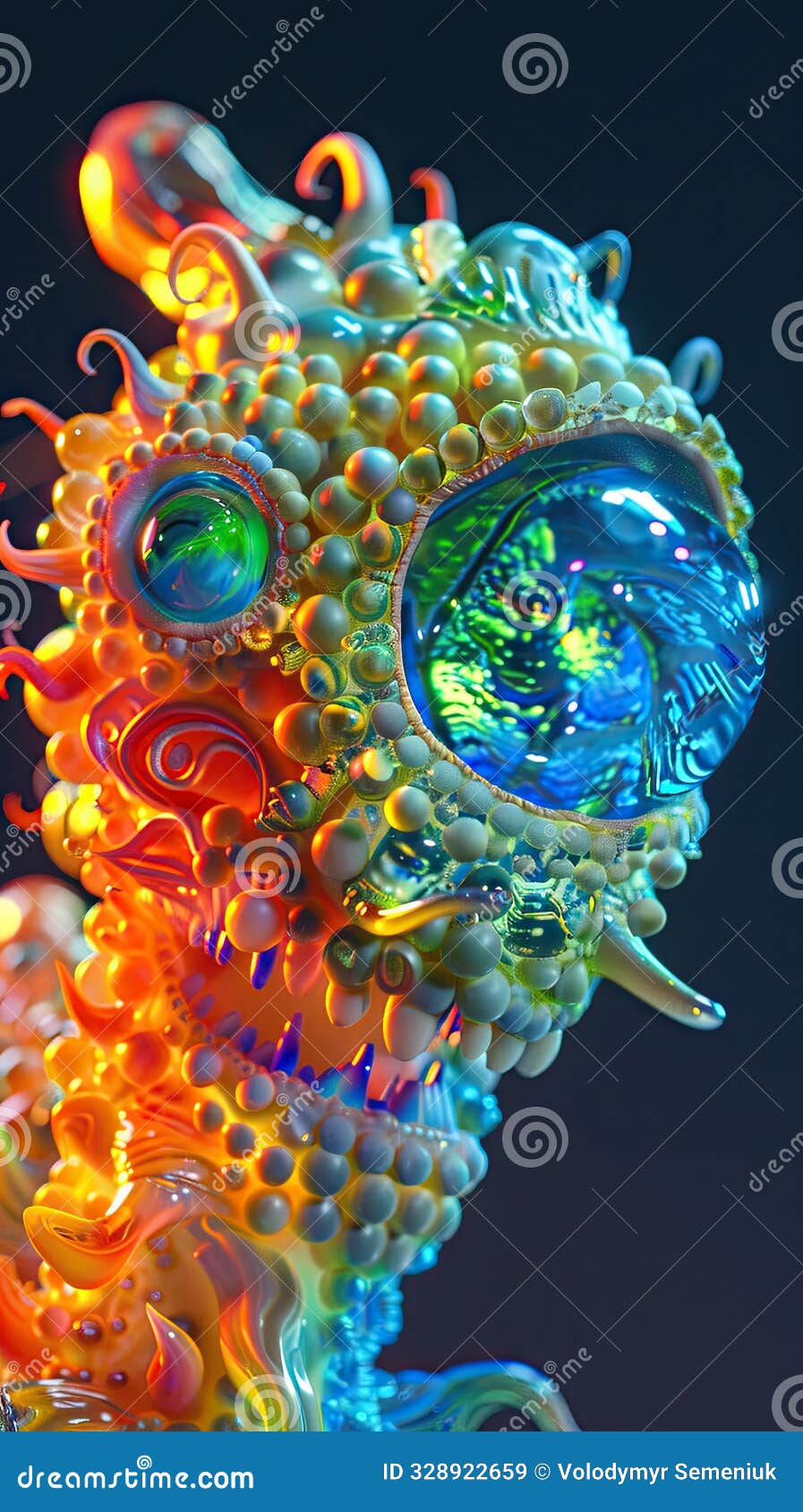 Vibrant Surrealistic Biomorphic Form with Luminous Textures Illuminated ...