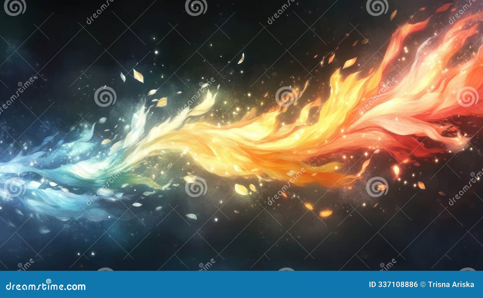 A Vibrant Swirl of Colors Representing Fire and Water, Blending in a ...