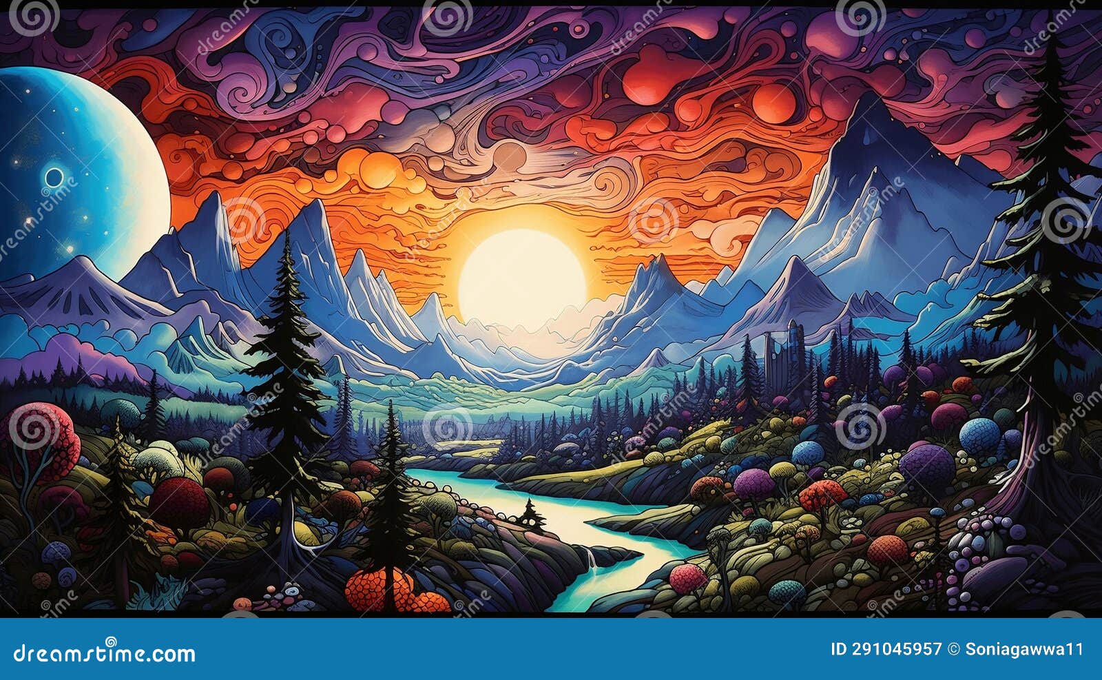 A Vibrant Technicolor Dreamscape Filled with Swirling Patterns and ...