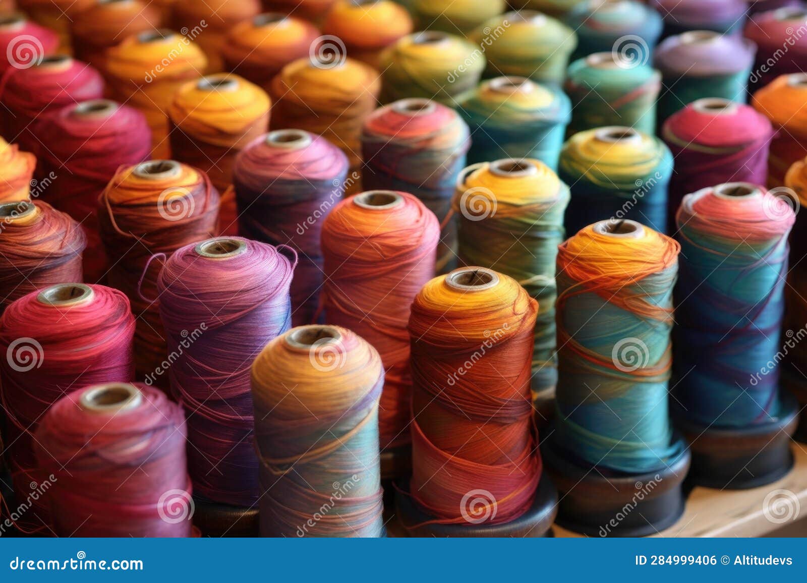 Vibrant Threads on Spools Ready for Carpet Weaving Stock Illustration ...