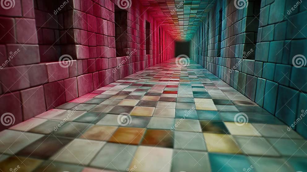 Vibrant Tiled Corridor with a Gradient of Colors, AI Stock Image ...