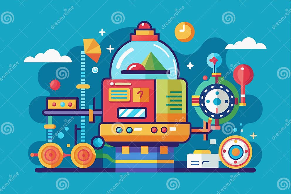 A Vibrant Time Machine with Interactive Elements, Showcasing a Playful ...